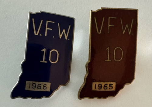 Lot of 2 Vintage 1965 & 1966 Lapel Pin VFW Indiana 10 Year Anniversary ...