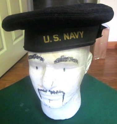 Vintage U.S. NAVY Dress Navy Blue Flat Hat Donald Duck Military Cover ...