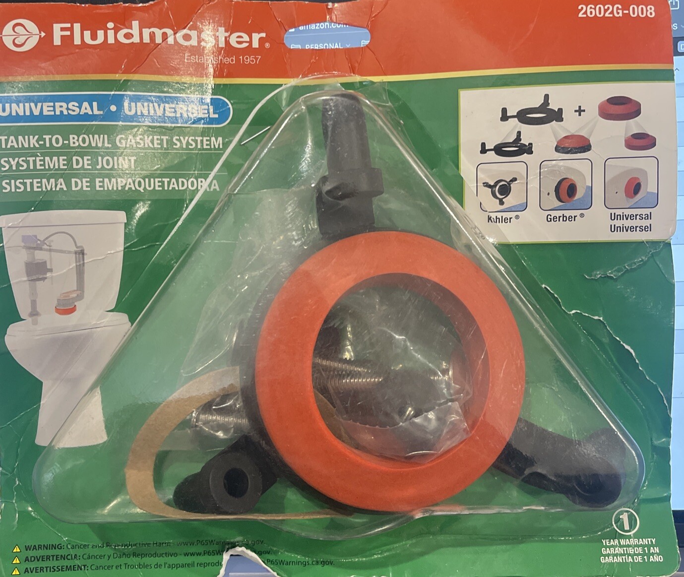Fluidmaster Universal Tank-to-Bowl Toilet Gasket System with Bolts ...