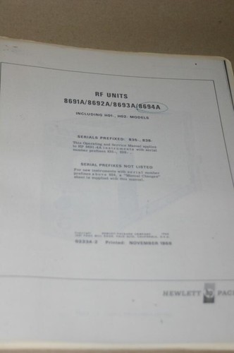 HP Hewlett Packard 8691A/8692A/8693A/8694A RF Units Operating User's ...