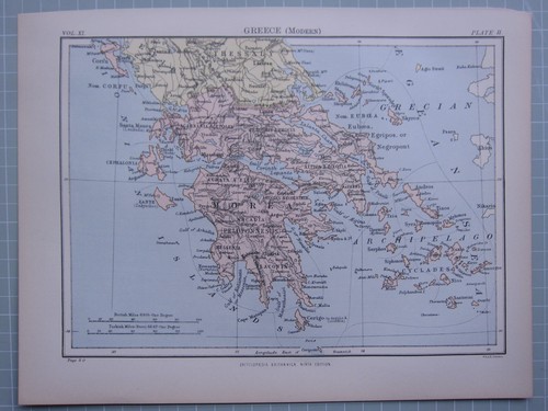 1875 ANTIQUE MAP GREECE MODERN - MOREA LACONIA CYCLADES | eBay