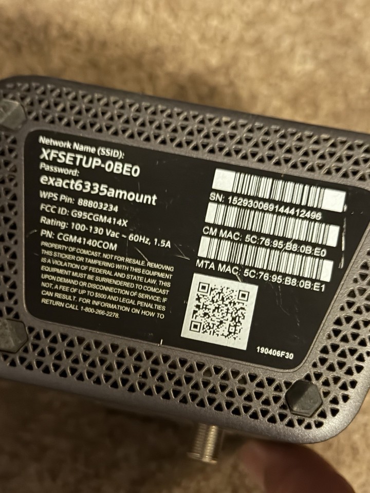 Xfinity XB6-T CGM4140COM WiFi Router & Cable Modem – w/ Power & Coax ...