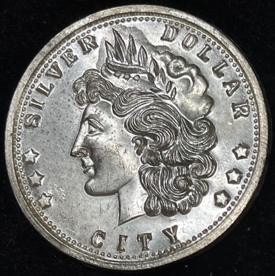 1880 Silver Dollar City Souvenir Token Coin Morgan Steam Engine ...