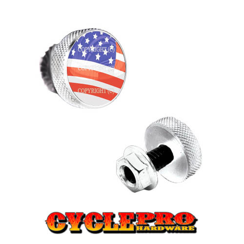 2 Silver Billet Knurled License Plate Frame Tag Bolts USA FLAG - 021 | eBay