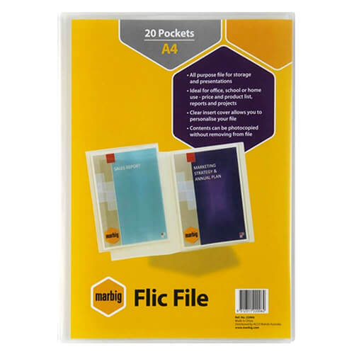 Marbig Flic File Pocket A4 Transparent Display Book with Insertable ...