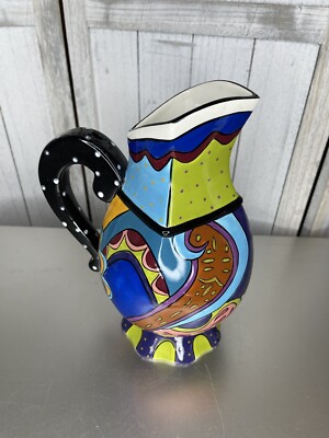 Large Hand Painted Pitcher Colorful Paisley Brand Fun Polka Dot Hearts ...