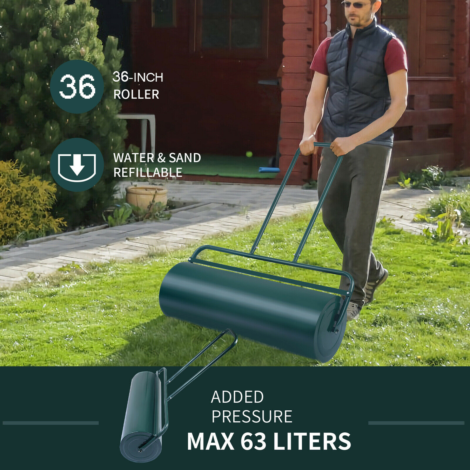 17-Gallon Lawn Roller Heavy-Duty Steel Push/Pull Sod Roller 36" x 12 ...
