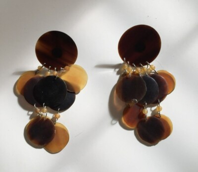 Vintage tortoise shell style pierced dangle/drop long earrings | eBay