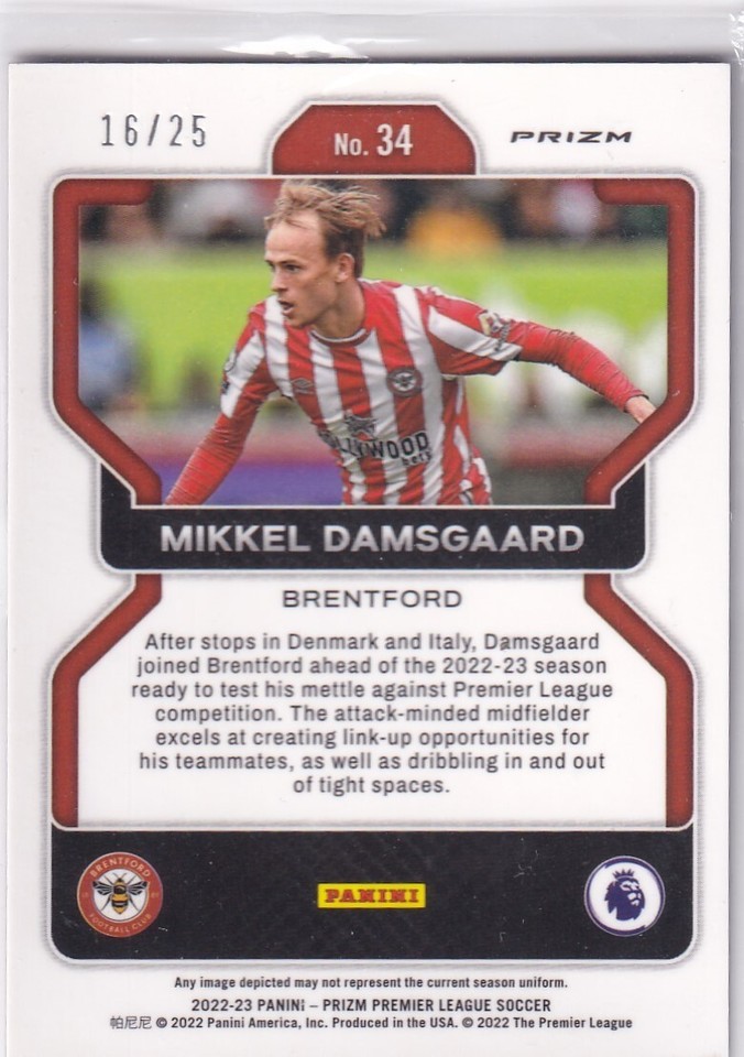 Panini Prizm 2022-23 Premier League Soccer No. 34 Mikkel Damsgaard ...