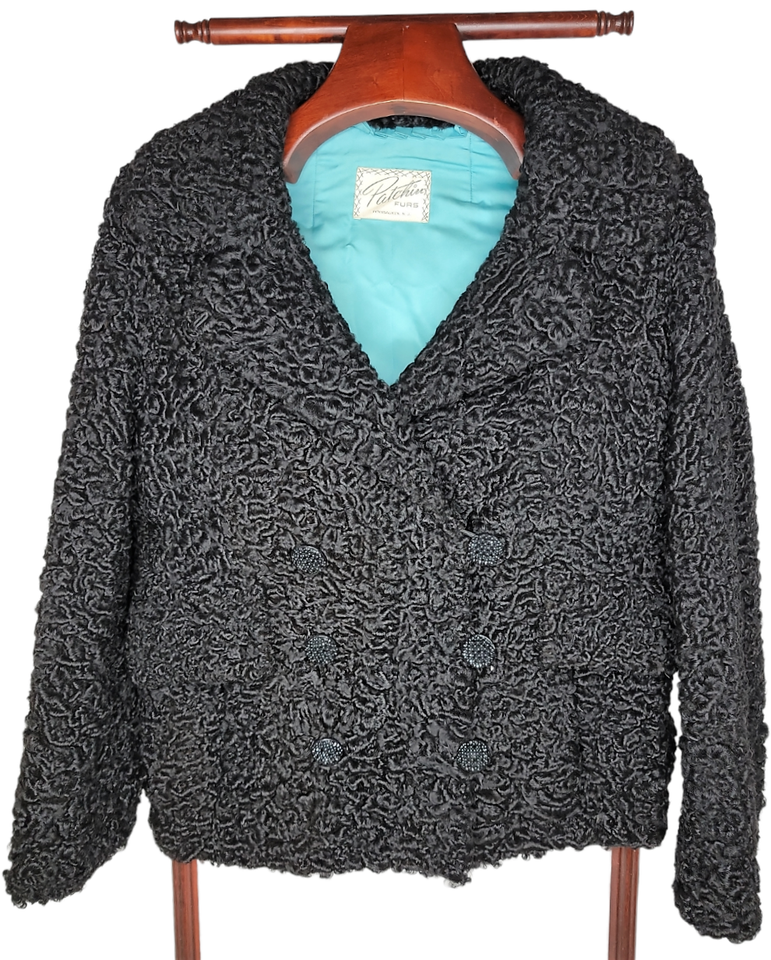 Black Vintage Beautiful Persian Karakul Lamb Fur Coat Turquoise Lining ...