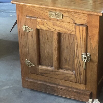 White Clad Oak Wood Ice Box Nightstand Cabinet Chest End Table Vintage ...