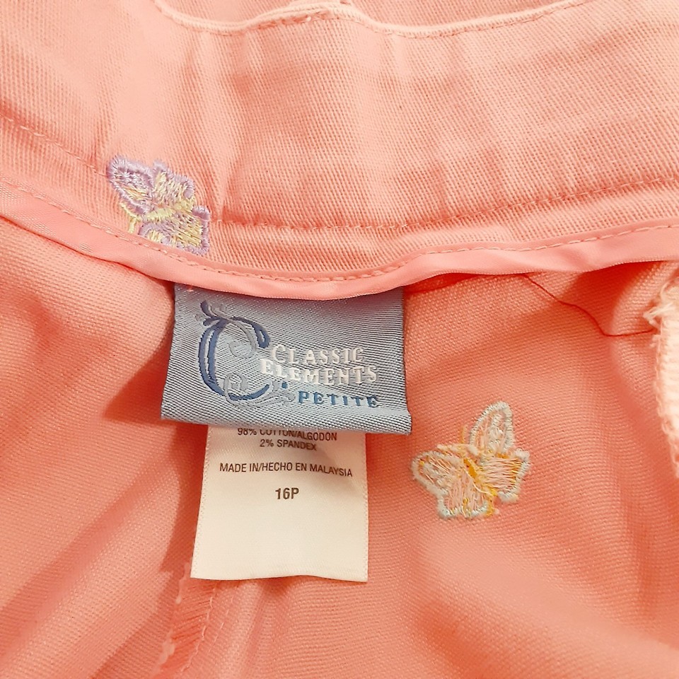 Classic Elements Women Capri Pants 16P Pink Denim Stretch Tapered ...