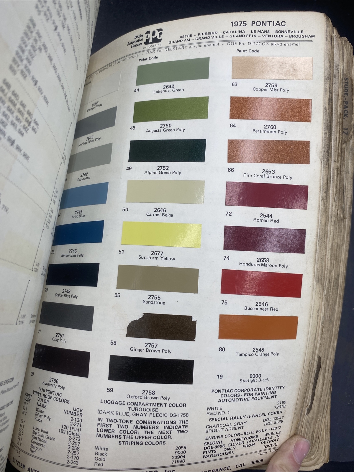 1975 Pontiac Grand Prix Am Firebird Color Paint Chip Sheet Only ...