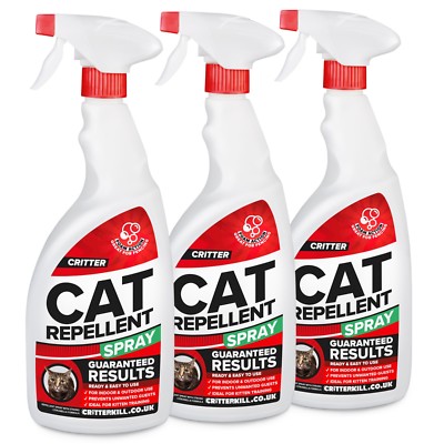 CRITTER CAT REPELLENT SPRAY 3x 1L INDOOR OUTDOOR Foam Repeller & Kitten ...