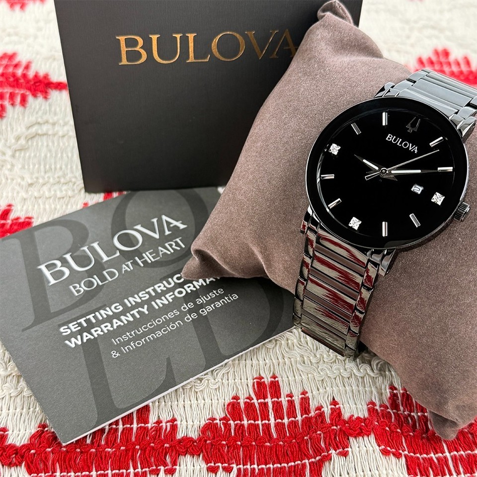 New Bulova Modern Futuro 98D144 Black Diamond Dial Steel Quartz Men's ...