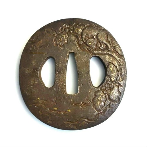 Grape & Squirrel Tsuba, Gold Inlay, Iron, Martial Arts Symbol, | eBay