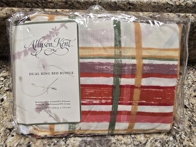 VTG ALLISON KENT DUAL KING BEDSKIRT RUFFLE WINE COUNTRY PLAID LINES ...