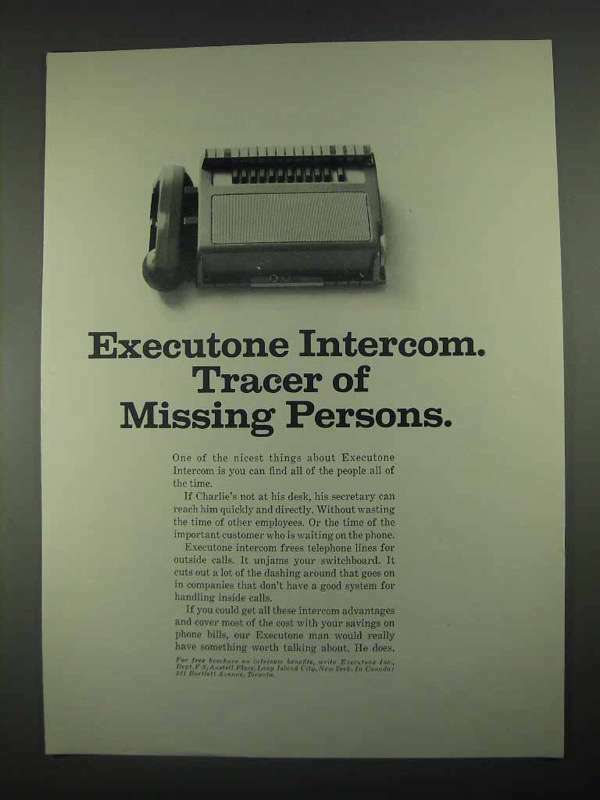 1967 Executone Intercom Ad - Tracer of Missing Persons | eBay