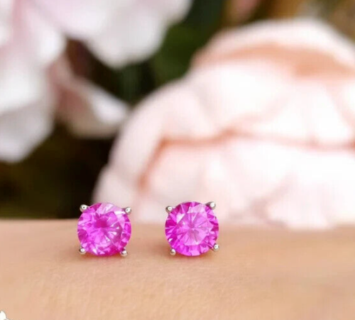 2Ct Lab-Created Pink Sapphire Round Cut Stud Earring Women 14k White Gold Finish | eBay