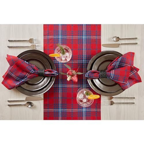 Linen Christmas Table Runner 36 inches – 100% Pure Linen Red and Navy ...