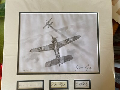 original pencil drawing aviation Signed by Gunther Rall ME109 fighter ...