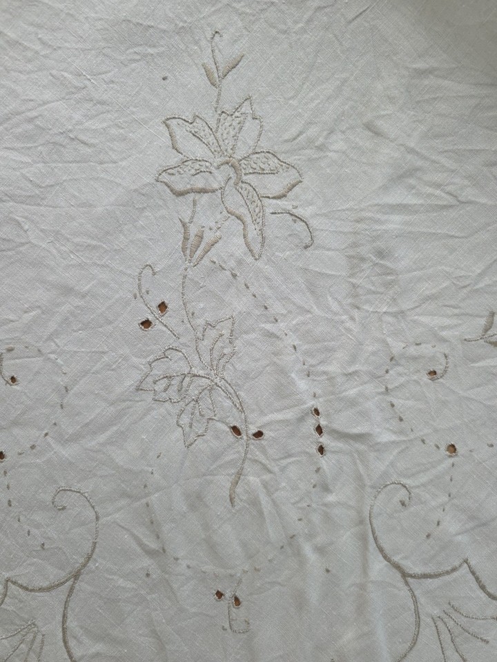 Vintage Cream Embroidered Tablecloth 44x44 Inches | eBay UK