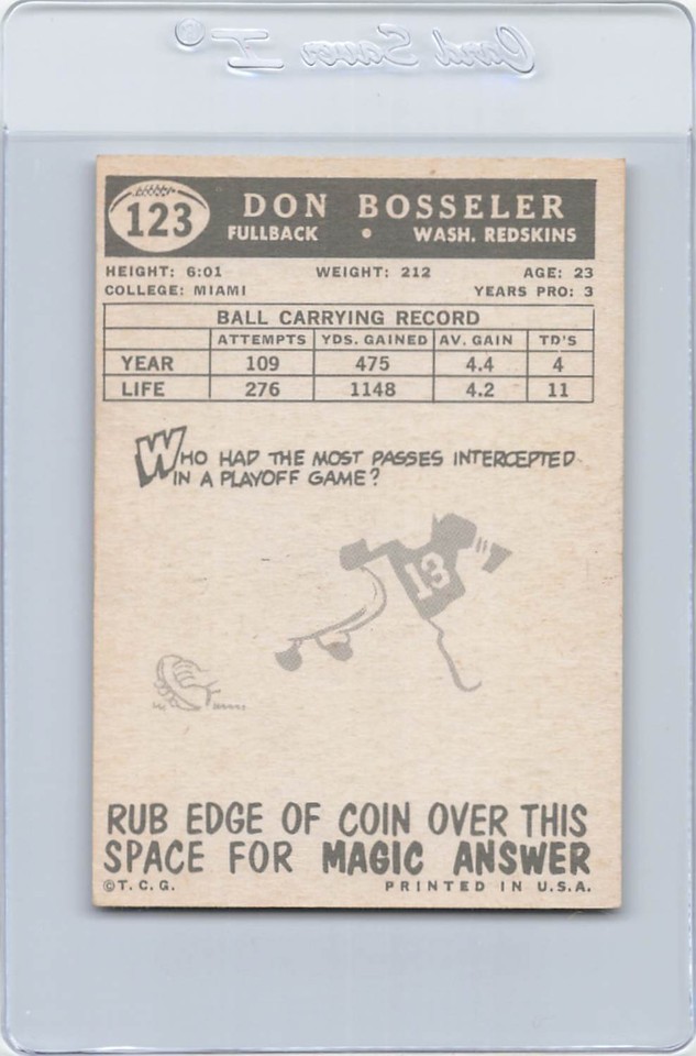 1959 Topps #123 Don Bosseler Redskins VG/EX 2135 | eBay