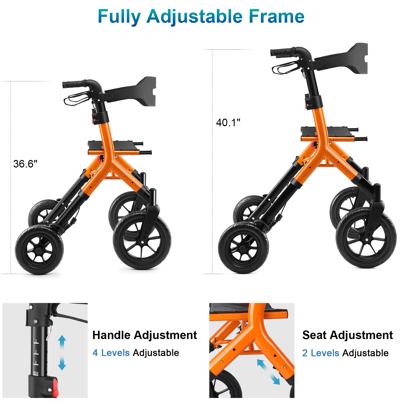 Rollator Walker for Tall Seniors, 12" All Terrain Big Rubber Wheels ...