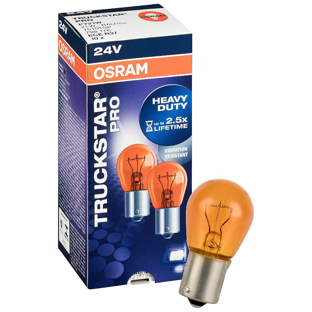 10x OSRAM 7510TSP 24V PY21W Blinkerlampe Truckstar Pro Lampe BAU15s LKW ...