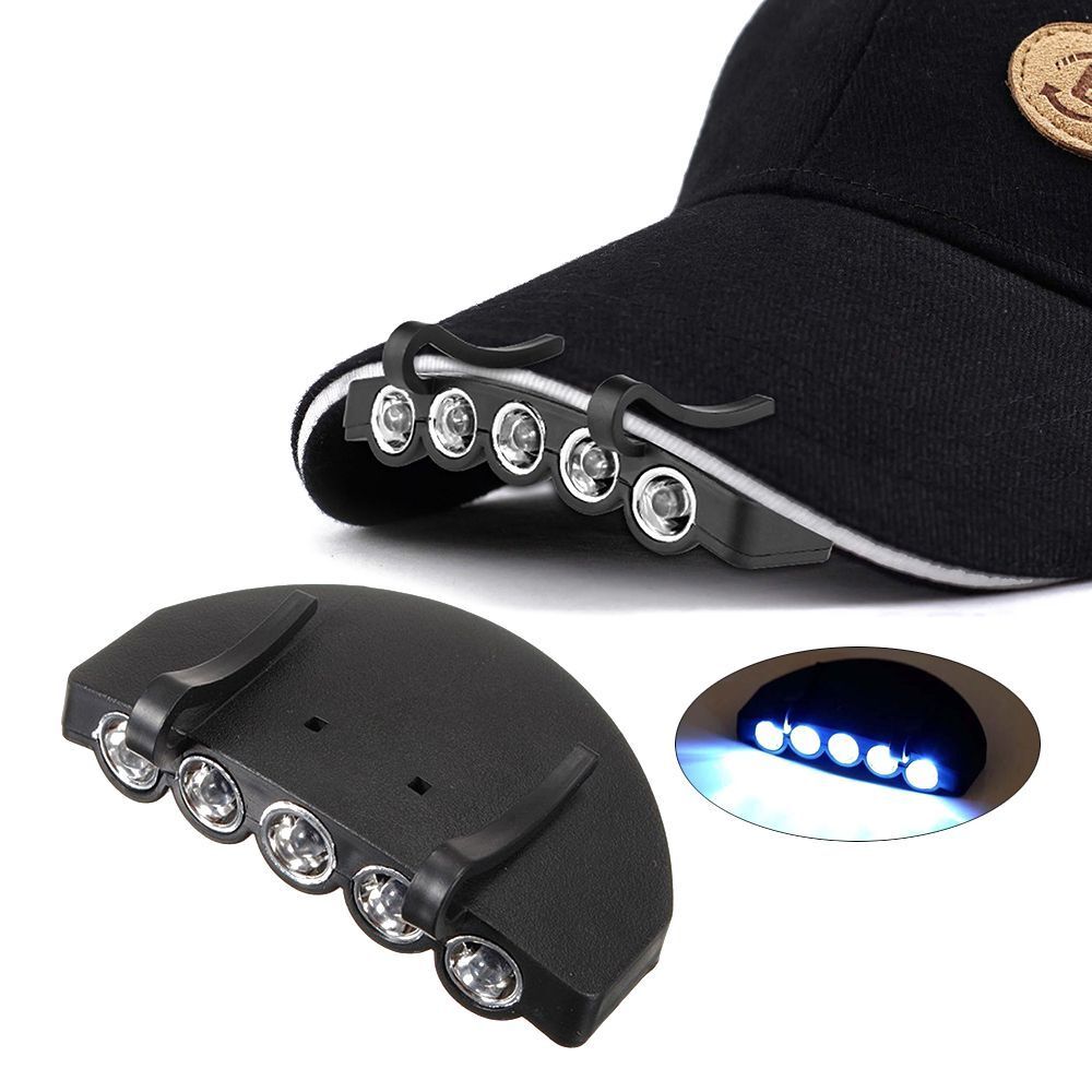 Hiking 5-LED Flash Hat Clip Lights Headlight Cap Brim Lamp Camping ...