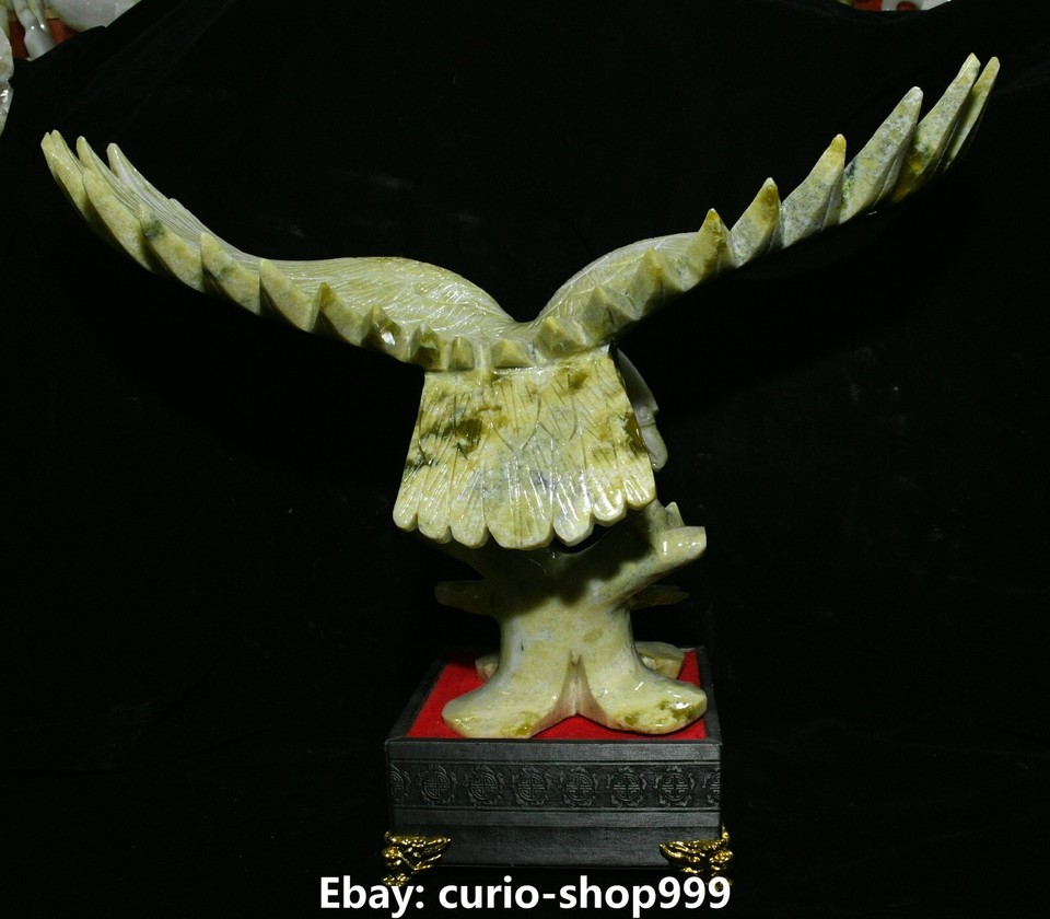 15" Rare Chinese Natural Lantian Jade Fengshui Eagle Hawk Fly Bird ...