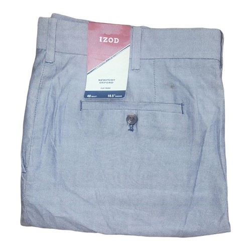 IZOD Shorts Men Sz 40 Newport Oxford Flat Front Gray Classic Everyday ...