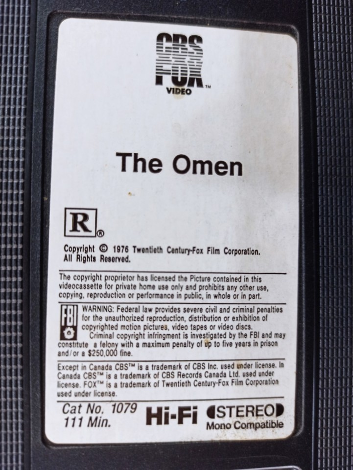 The Omen (VHS, Tape Only, 1976, 20th Century Fox, Gregory Peck) | eBay