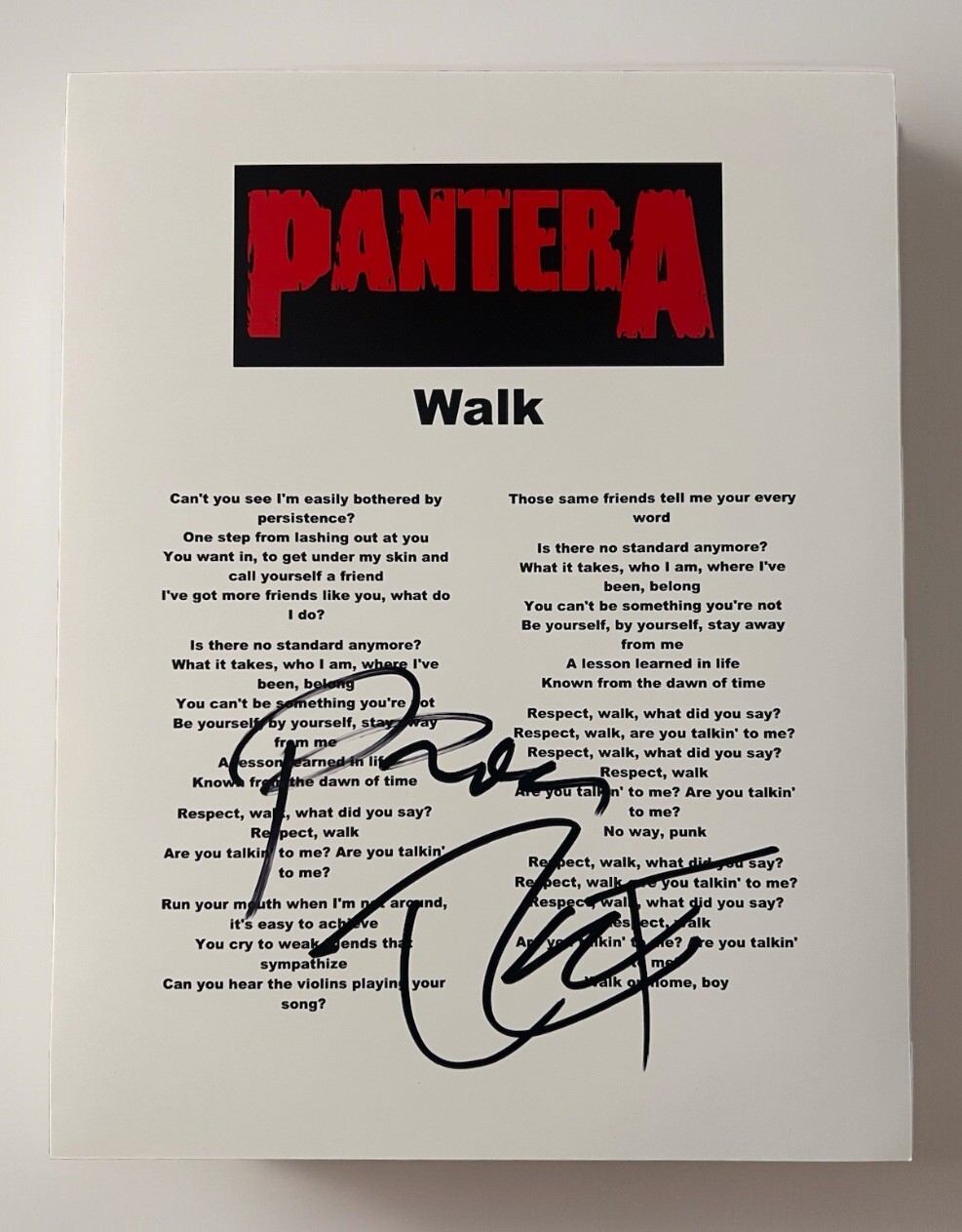 PHIL ANSELMO & REX BROWN SIGNED LYRIC SHEET PANTERA WALK AUTOGRAPH ...