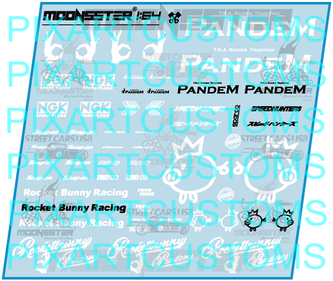 White Racing Pandem White Toner 1/64 Water Slide Decal Set For Hot ...