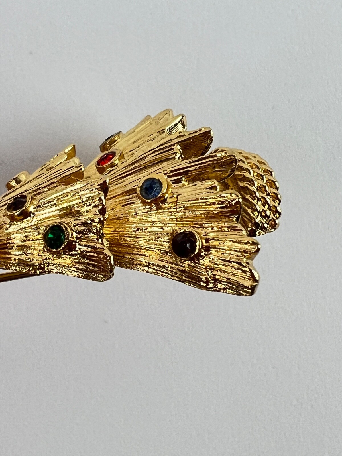 Monet Christmas Tree Brooch Rhinestone Brushed Gold Tone Pin & Clip ...