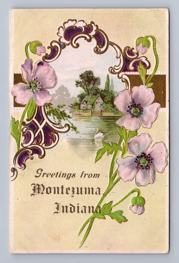 Greetings from MONTEZUMA Indiana Antique Parke County Cover Postcard ...