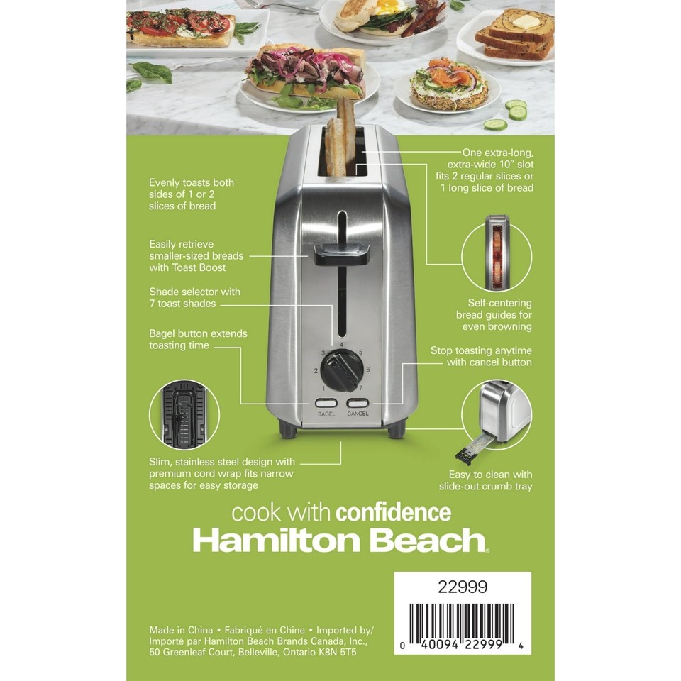 Hamilton Beach Long-Slot Toaster, 2 Slice Capacity, Slim Design ...