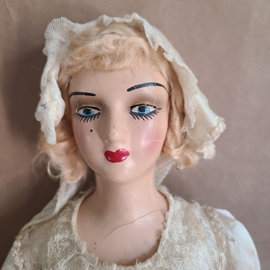 VINTAGE BOUDOIR WEDDING DOLL 29 IN 1920S FRENCH COMPO FACE HANDS FEET ...