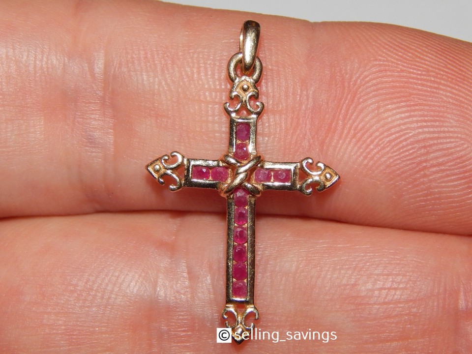 10K YELLOW GOLD RUBY 1.2 INCH CROSS CRUCIFIX NECKLACE PENDANT | eBay