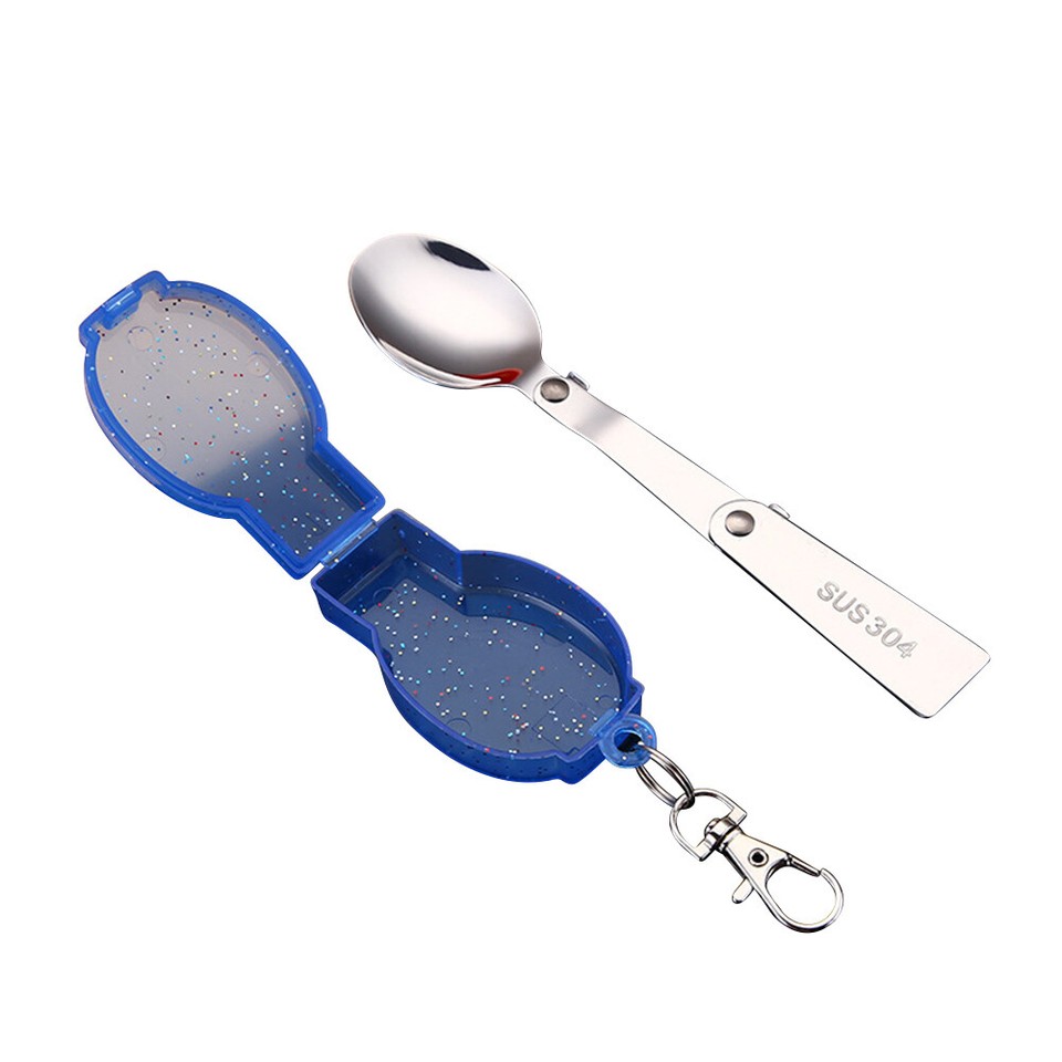 Stainless Steel Foldable Spoon Camping Tableware Travel Cutlery (Blue ...