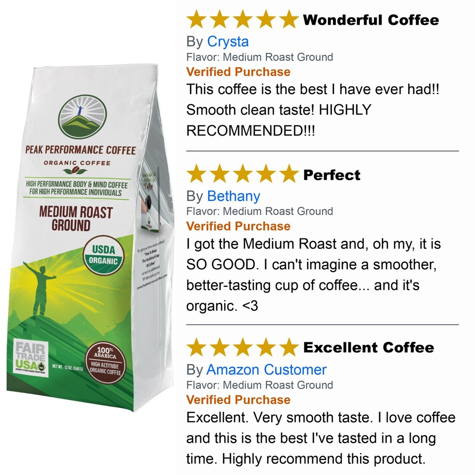 Peak Performance USDA Organic Low Acid Medium Roast Ground Coffee | eBay