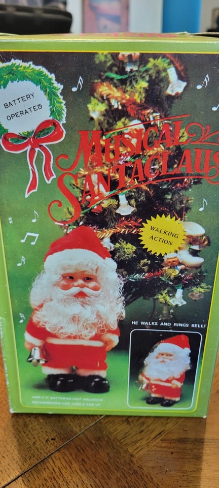 VTG Christmas Walking Santa Claus Musical Toy Animated Rings Bell w ...