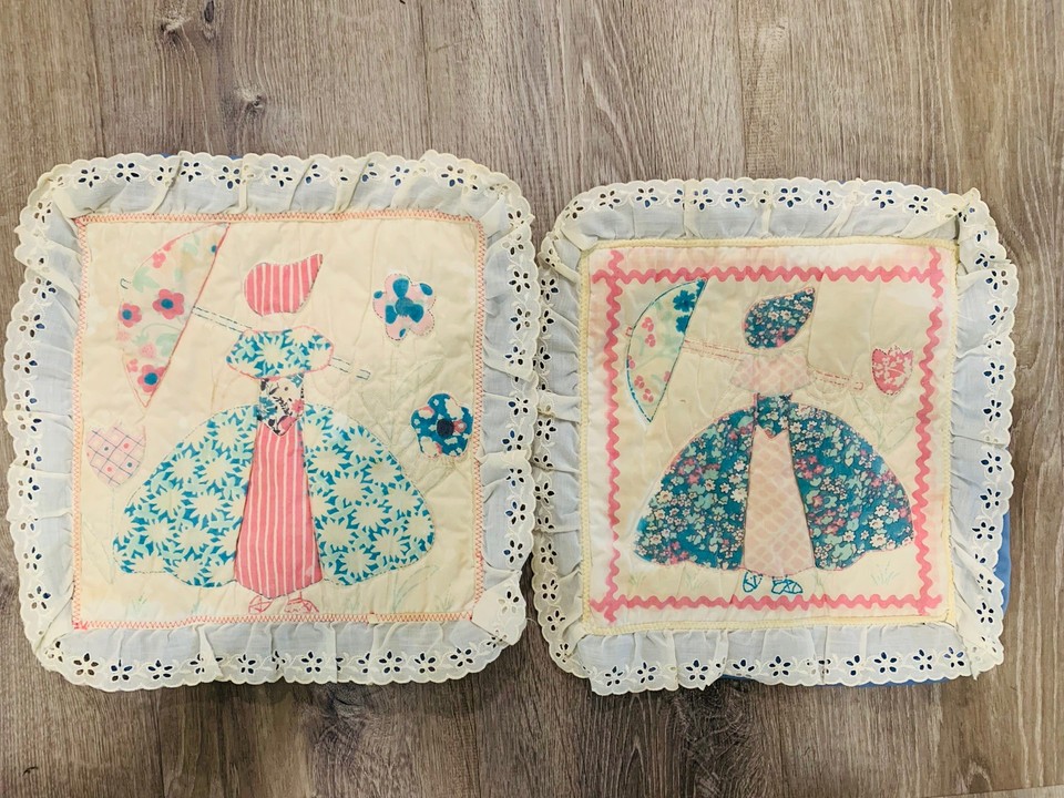 Vintage Sun Bonnet Southern Bell Sue Quilt Hand Quilted Umbrella Shams ...