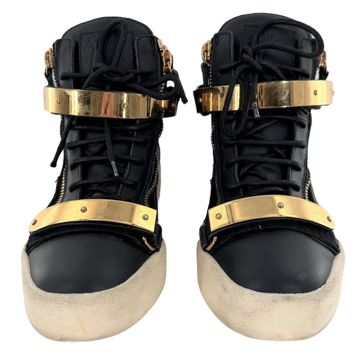 GIUSEPPE ZANOTTI Black Leather & Gold Metal High Top GIUSEPPE ZANOTTI Black Leather & Gold Metal High Top