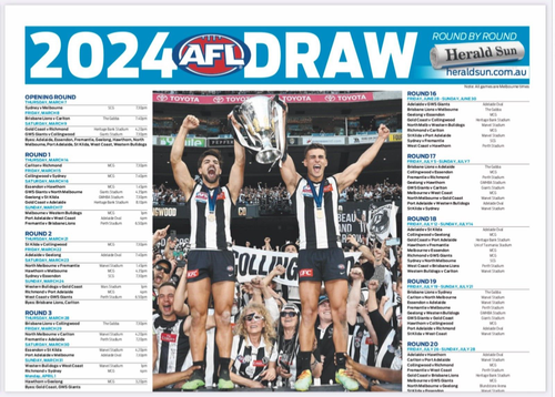 2024 AFL FOOTBALL ALL TEAMS MATCH FIXTURE DRAWS POSTER, 2 SET ,FREE ...