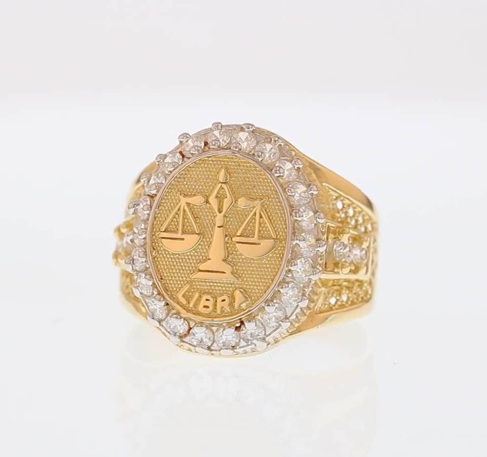 JackAni 10k or 14k Solid Yellow Gold CZ Accented Men's Libra Zodiac ...