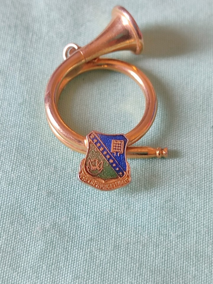 Vintage GF Enamel Pendant Charm Military Infantry Horn Semper Primus ET ...