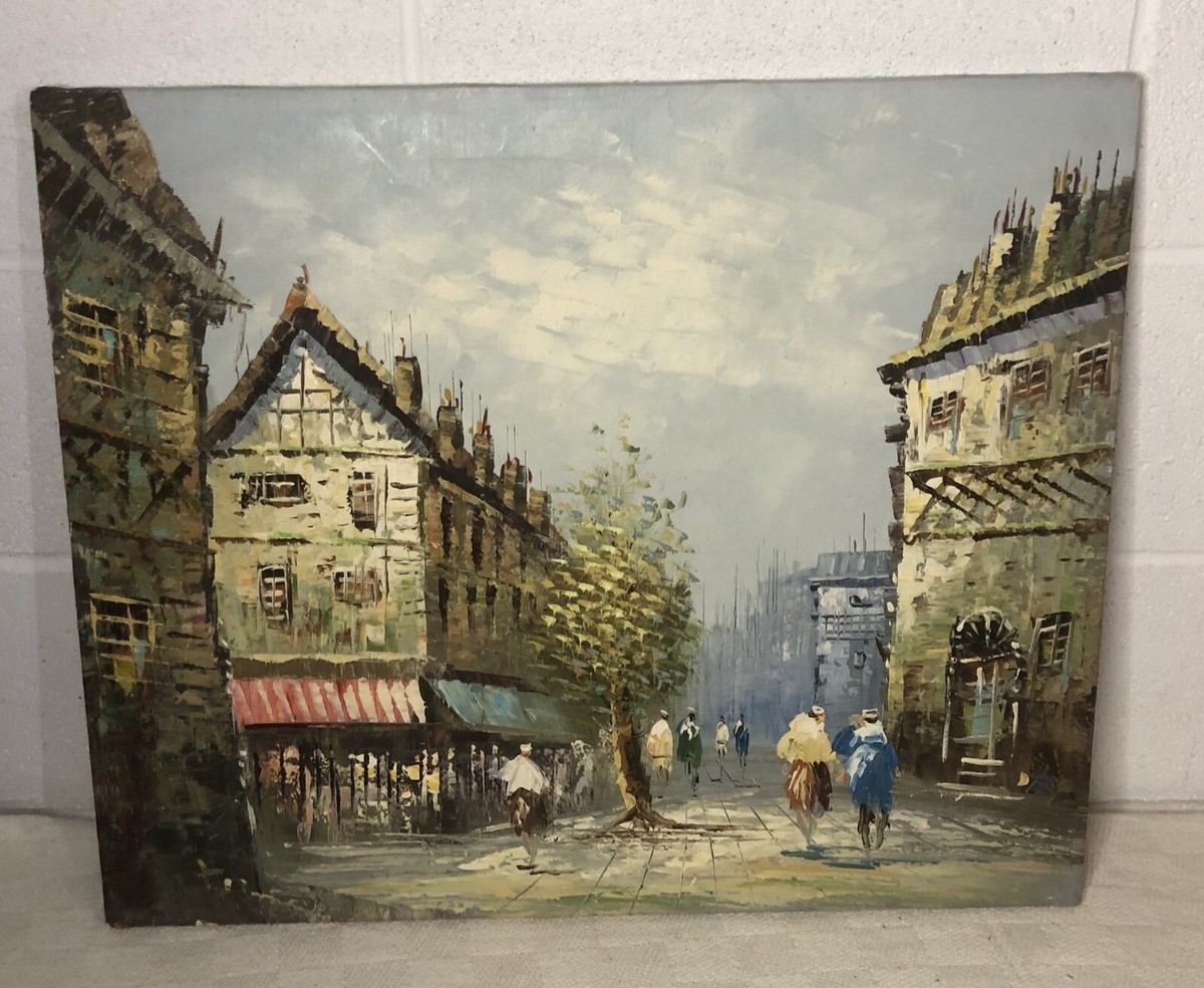 Oil Painting Old Buildings Stores