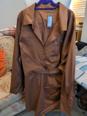 Boohoo Brown Plus Deep Cuff Woven Wrap Shirt Dress Size 26 | eBay UK